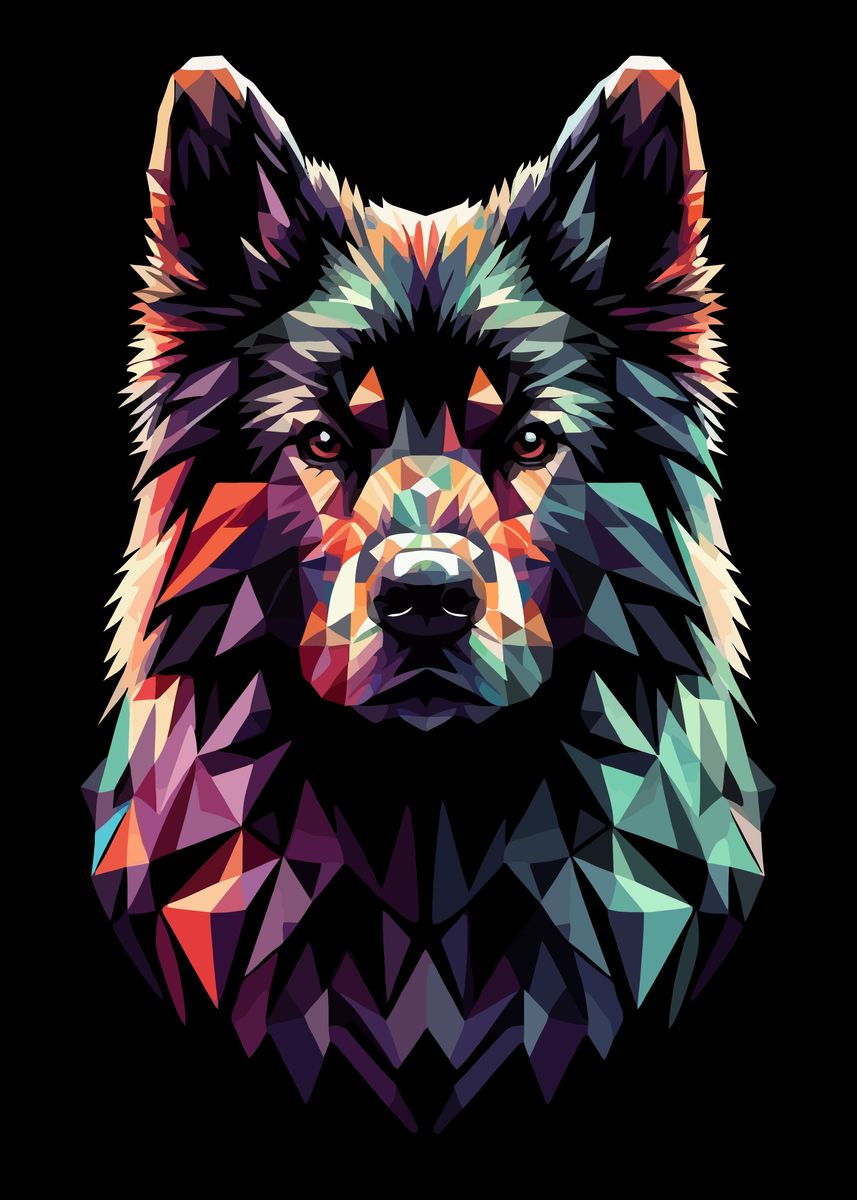 'Dog Head Low Poly' Poster, picture, metal print, paint by DREAM ART ...