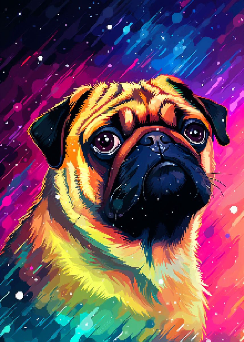 'Funny Synth Pug Pixel' Poster, picture, metal print, paint by LVTFCO ...