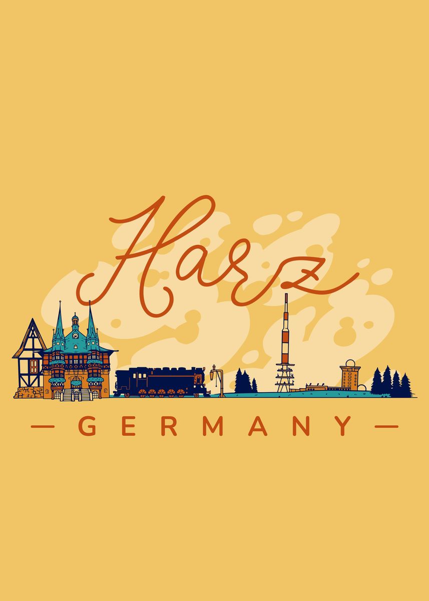 'Harz German City Skyline' Poster, picture, metal print, paint by Adam ...