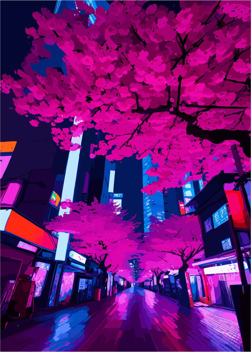 'Tokyo Neon Cherry Blossom' Poster, picture, metal print, paint by Art ...