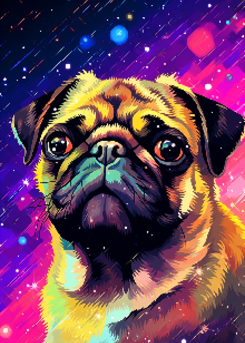 'Synth Pug Pixel Art' Poster, picture, metal print, paint by LVTFCO ...