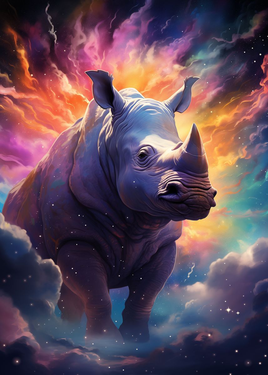 'Beastly Stars Rhino' Poster, picture, metal print, paint by Babacar ...