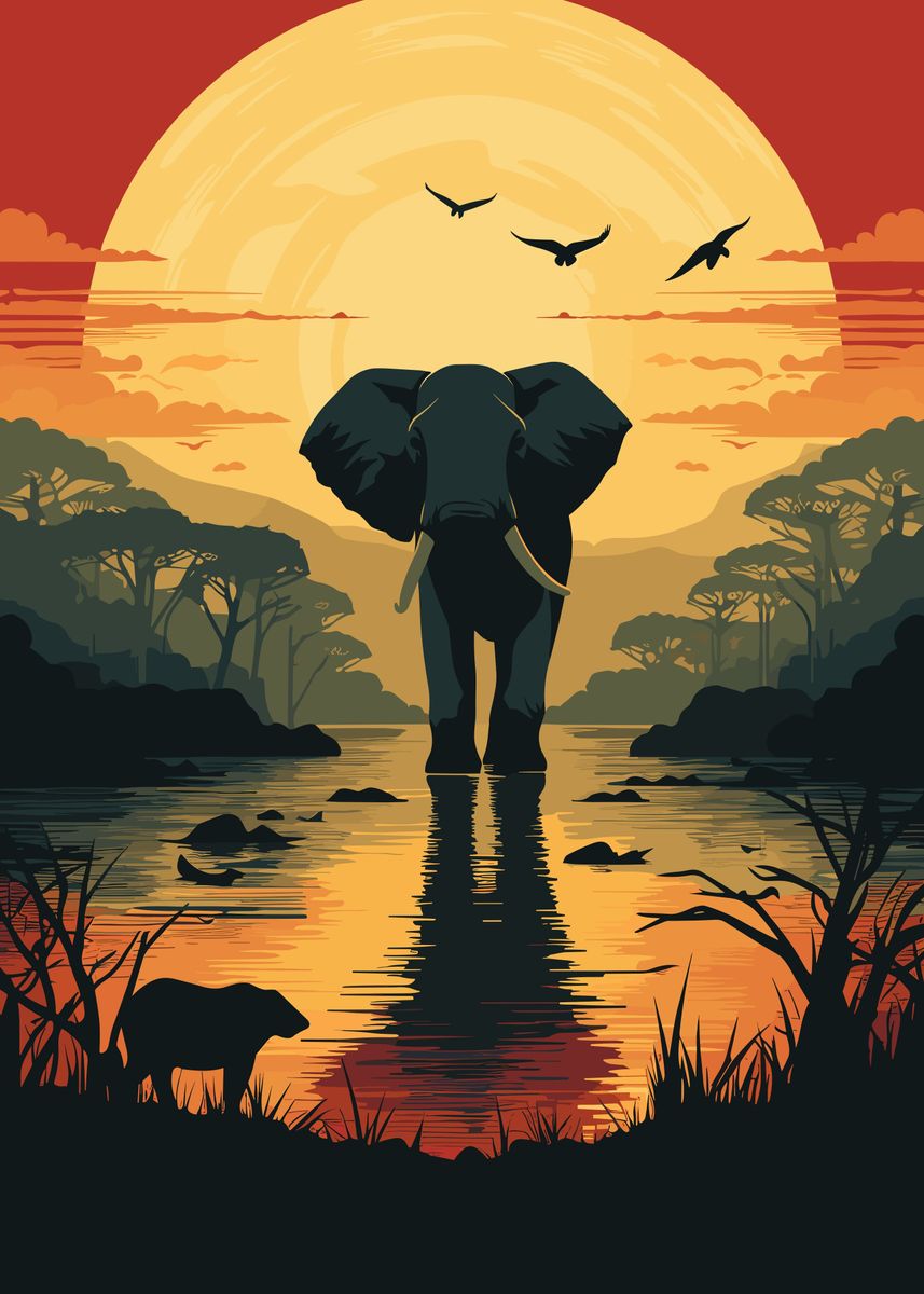 'elephant animal retro' Poster, picture, metal print, paint by Mariano Mayert | Displate