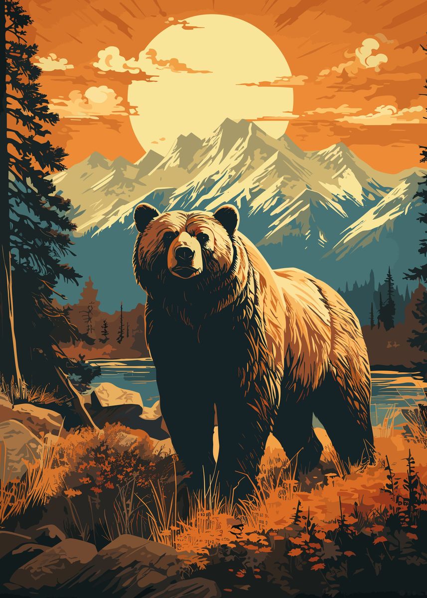 'bear animal retro' Poster, picture, metal print, paint by Mariano Mayert | Displate