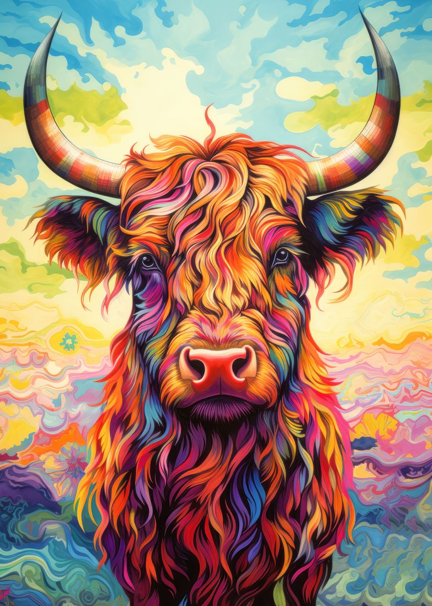 'Colorful Highland Cow' Poster, picture, metal print, paint by Craig ...