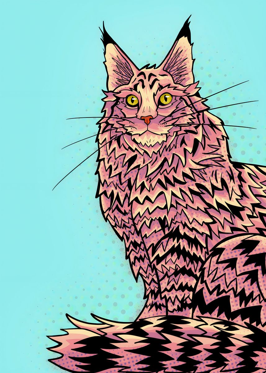 'Pink maine coon portrait ' Poster, picture, metal print, paint by ...