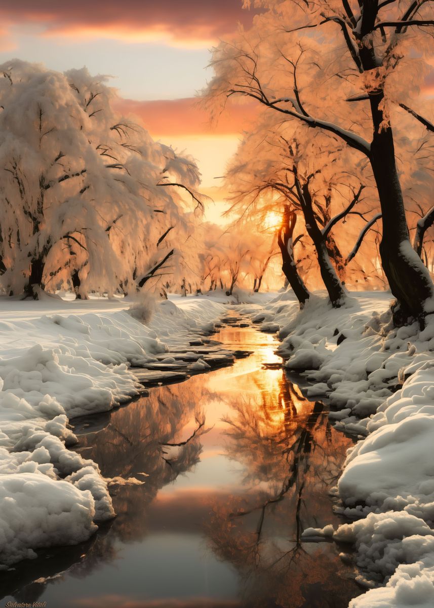 'Winters Glow Frost Sun' Poster, picture, metal print, paint by ...