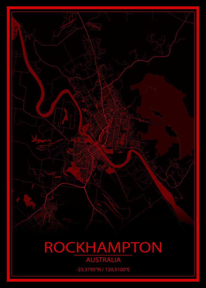 'Rockhampton Red City Map' Poster, picture, metal print, paint by Wall ...