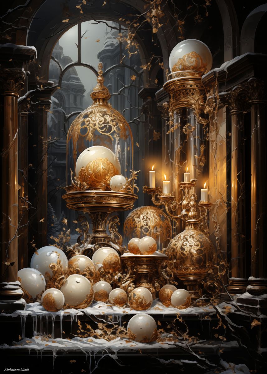 'Golden Enigma Mystic Hall' Poster, picture, metal print, paint by ...