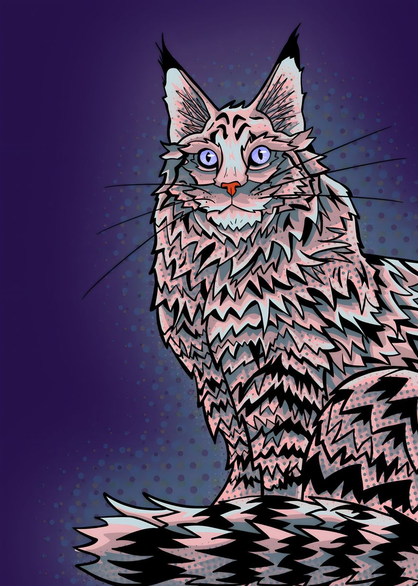 'Lilac maine coon portrait ' Poster, picture, metal print, paint by ...