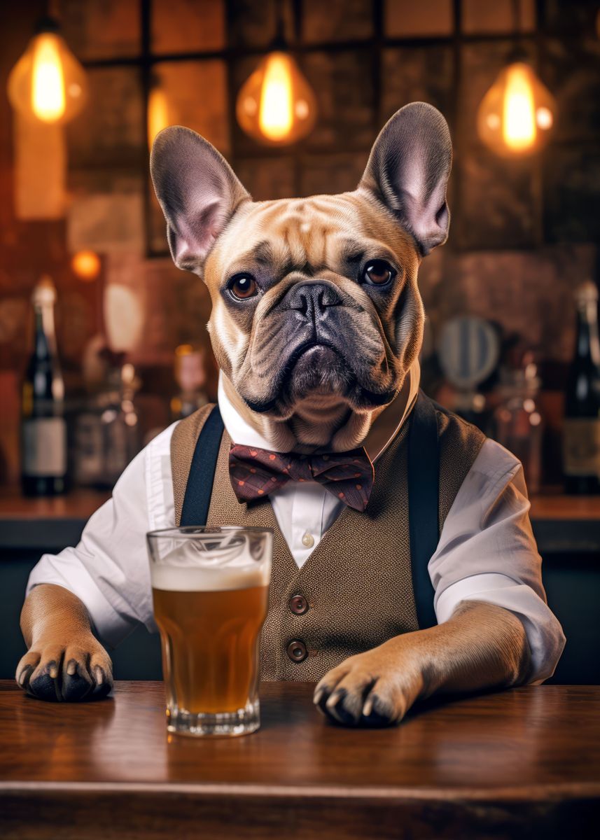 'French Bulldog in the Pub' Poster, picture, metal print, paint by ...