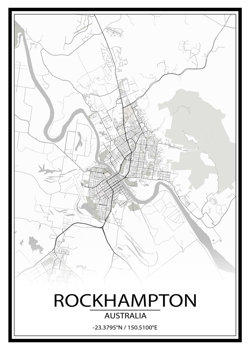 'Rockhampton White City Map' Poster, picture, metal print, paint by ...