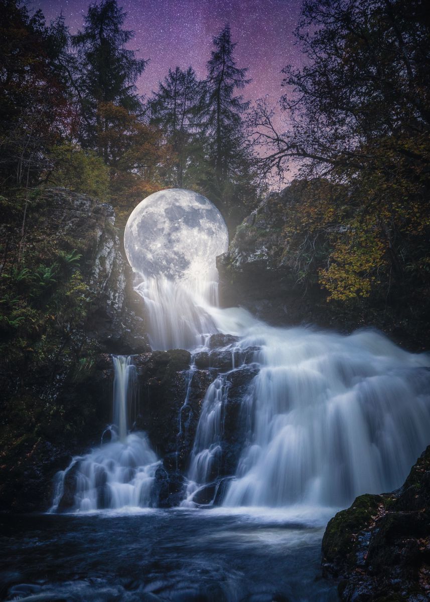 'Melting Moon Waterfall' Poster, picture, metal print, paint by Craig ...