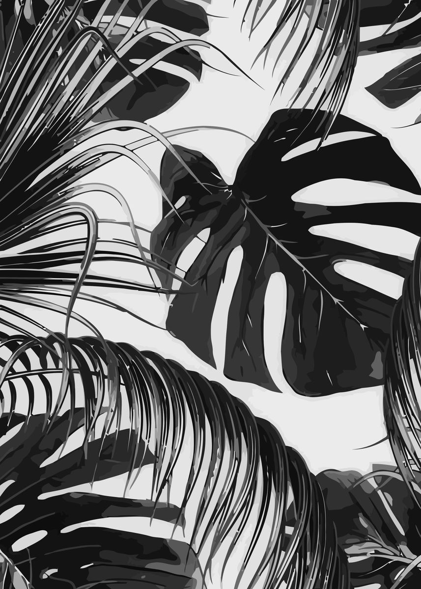 'black white floral ' Poster, picture, metal print, paint by Sum Port ...