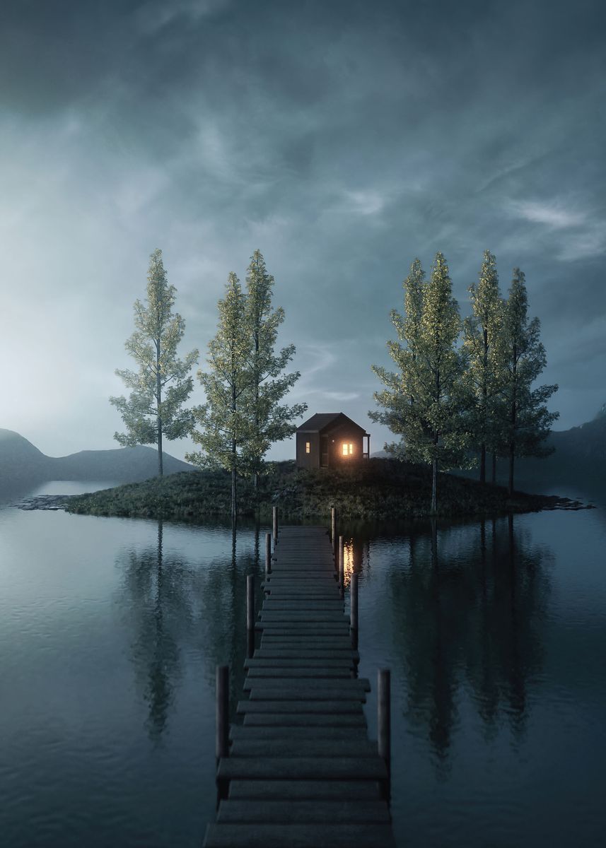 'House on the Lake' Poster, picture, metal print, paint by Mads Samuel ...