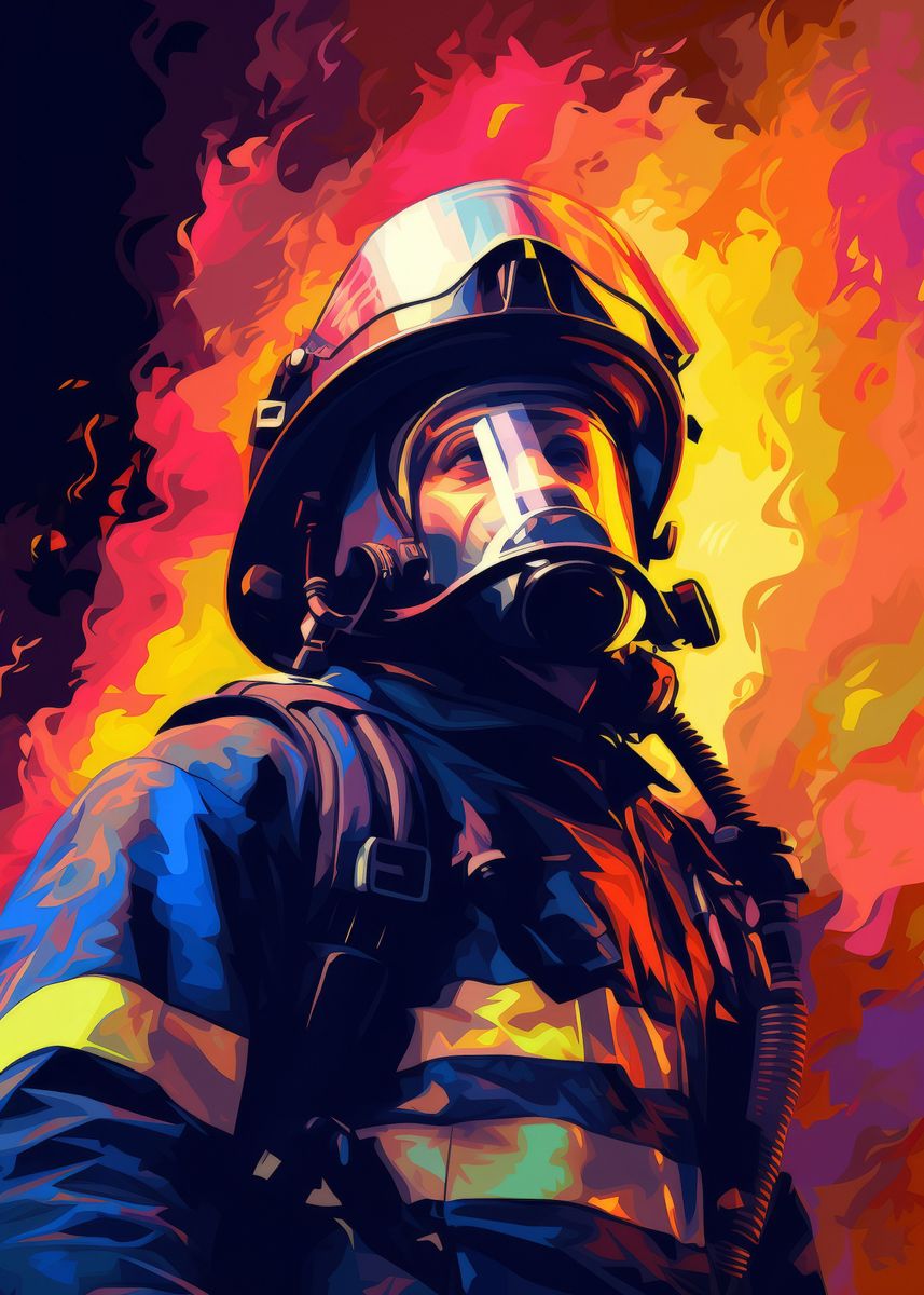 'Firefighter Flame' Poster, picture, metal print, paint by AnHa | Displate