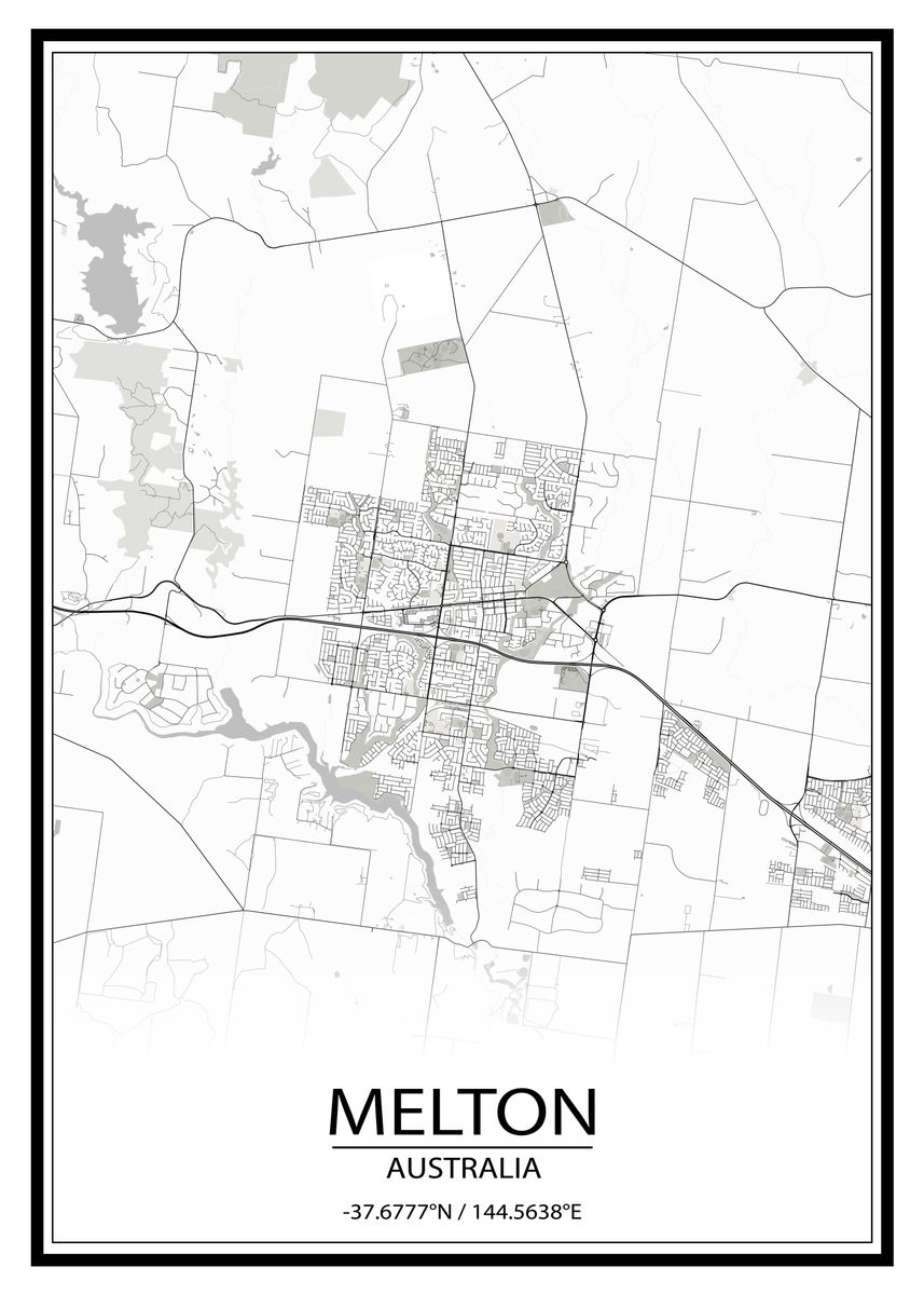 'Melton Australia White Map' Poster, picture, metal print, paint by ...