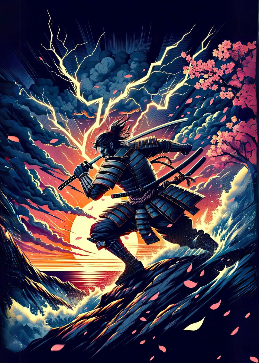 'Samurais Storm Lightning' Poster, picture, metal print, paint by Ji ...