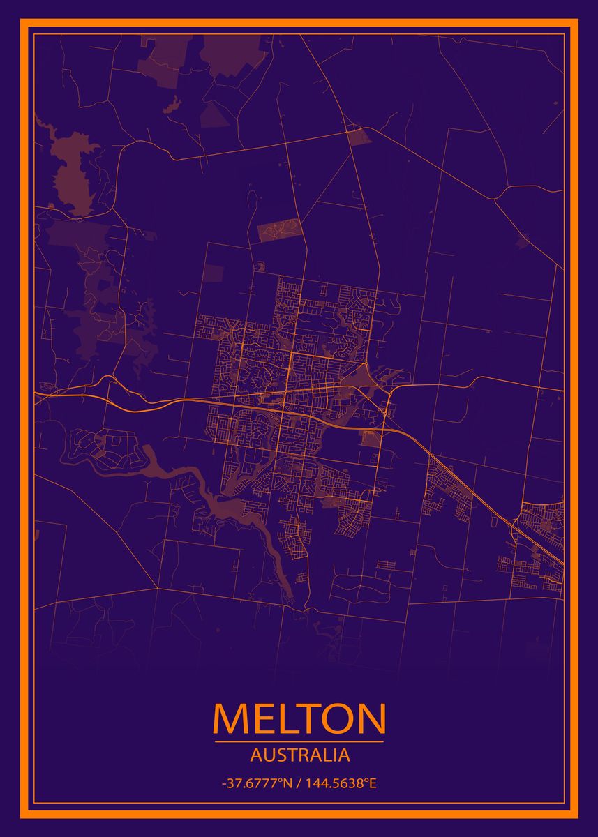 'Melton AUS Purple City Map' Poster, picture, metal print, paint by ...