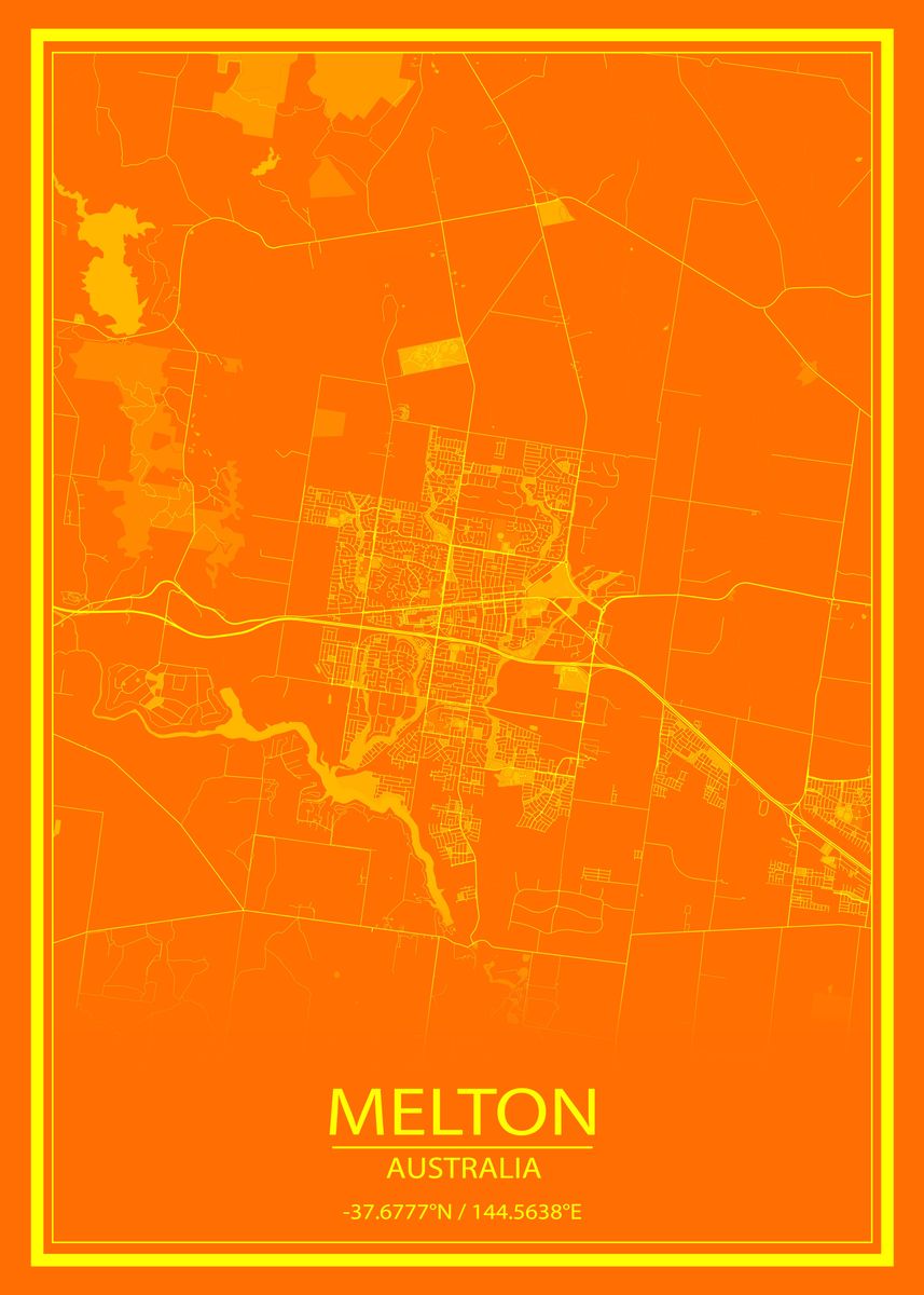 'Melton AUS Orange City Map' Poster, picture, metal print, paint by ...