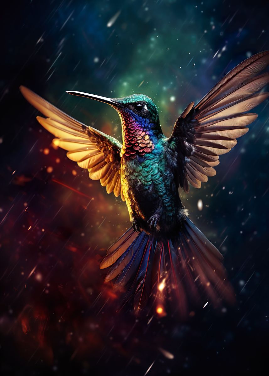 'Epic Rainy Hummingbird' Poster, picture, metal print, paint by Dennex ...