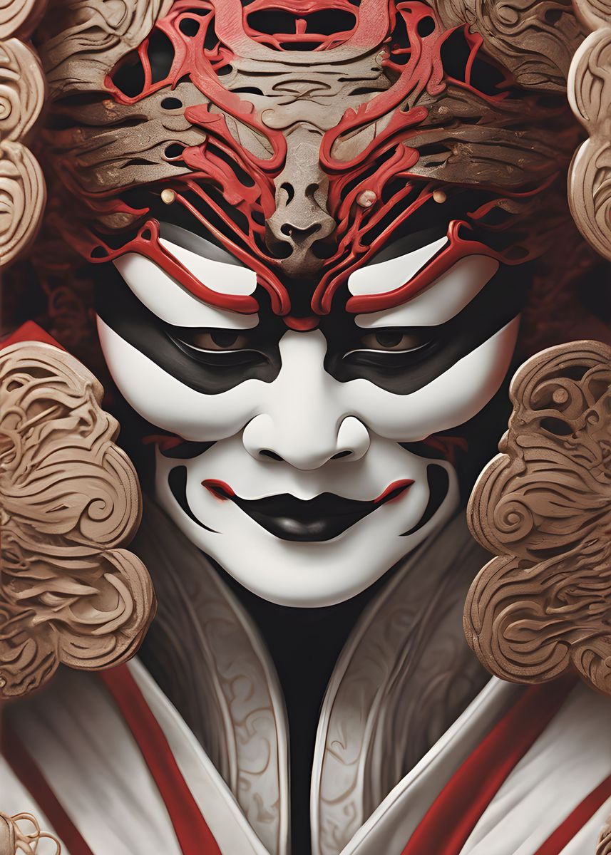 'Kabuki' Poster, picture, metal print, paint by Kimiko Studio | Displate