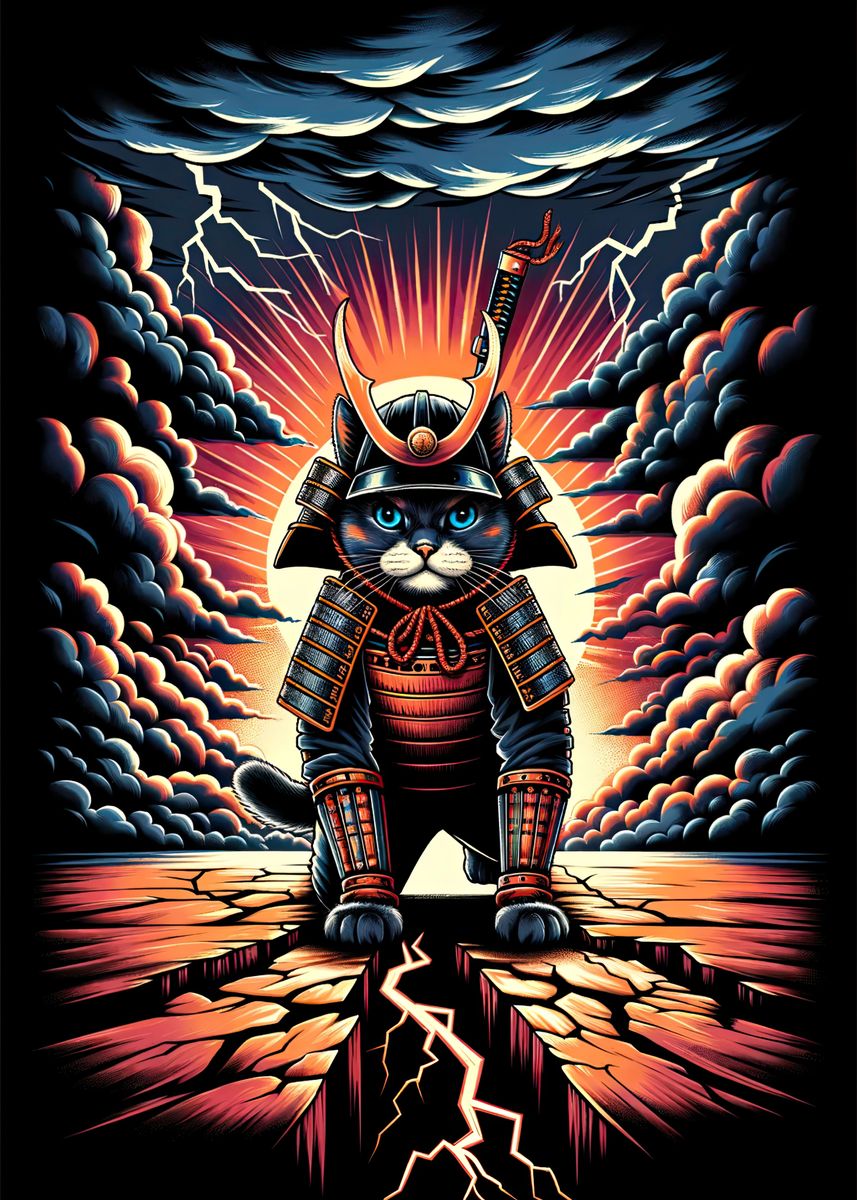 'Epic cute samurai cat' Poster, picture, metal print, paint by Ji wong ...