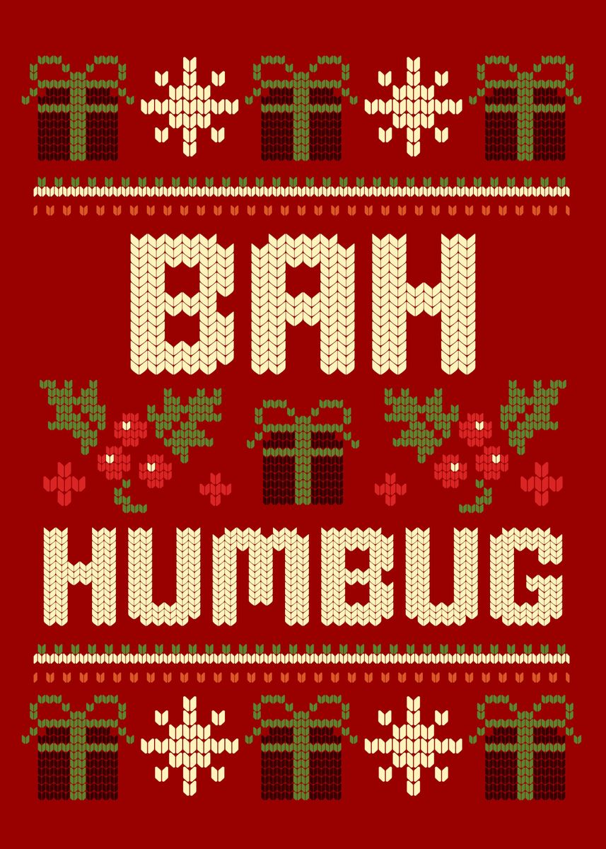 'BAH HUMBUG KNIT RED' Poster, picture, metal print, paint by Atomic ...
