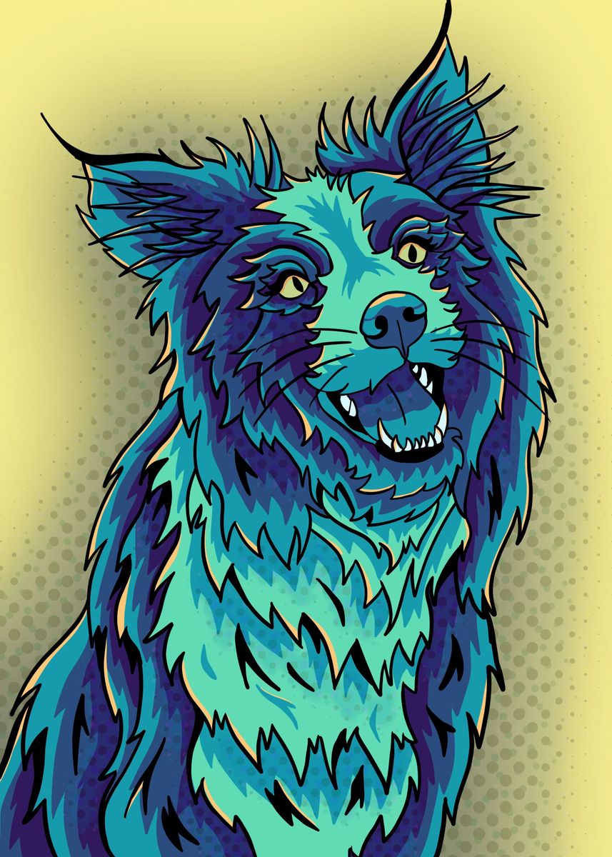 'Blue abstract collie' Poster, picture, metal print, paint by Sarah ...