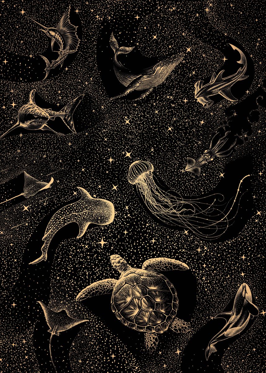 'Cosmic Ocean Dark GOLD' Poster, picture, metal print, paint by Aliriza ...
