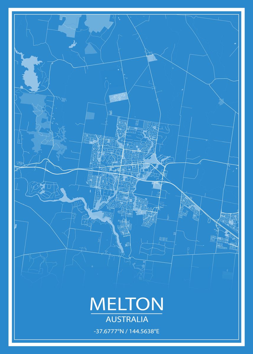 'Melton Australia Blue Map' Poster, picture, metal print, paint by Wall ...