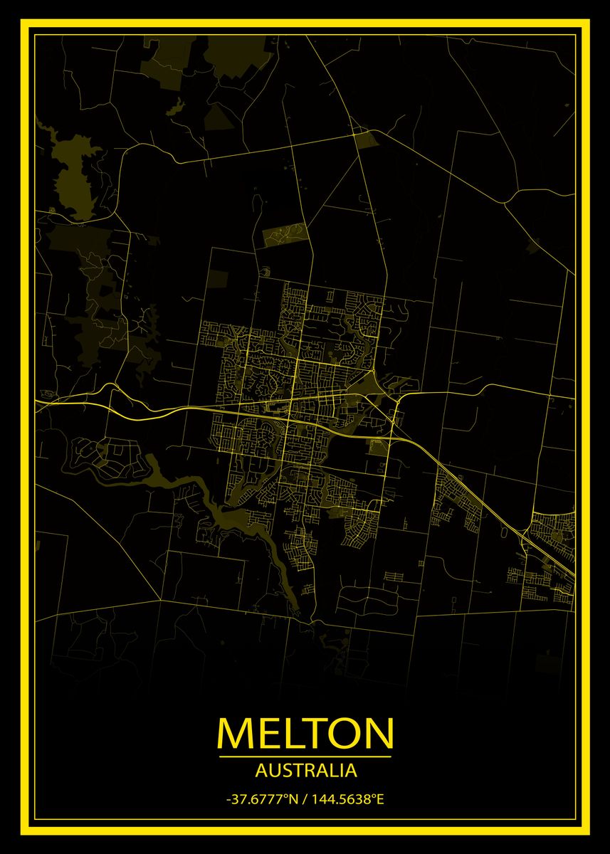 'Melton AUS Yellow City Map' Poster, picture, metal print, paint by ...