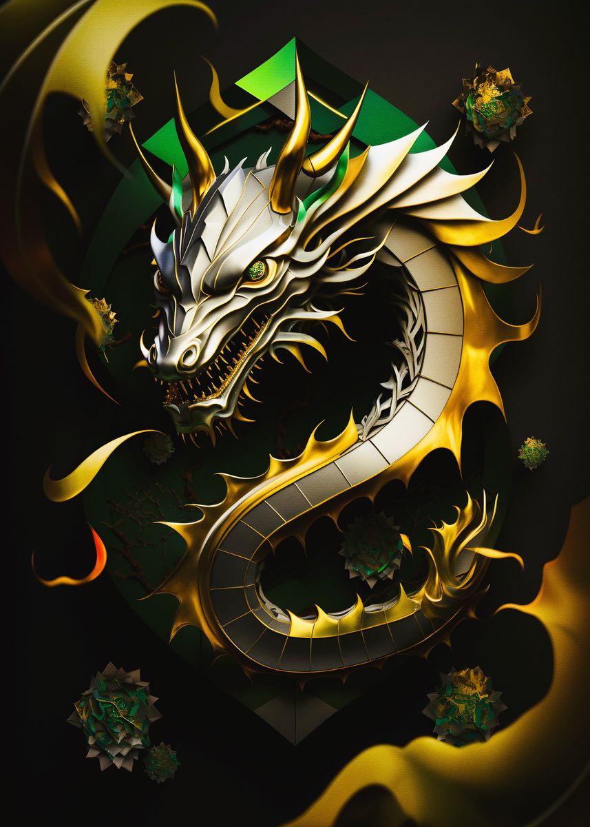 'Gold Silver Dragon' Poster, picture, metal print, paint by Dream ...