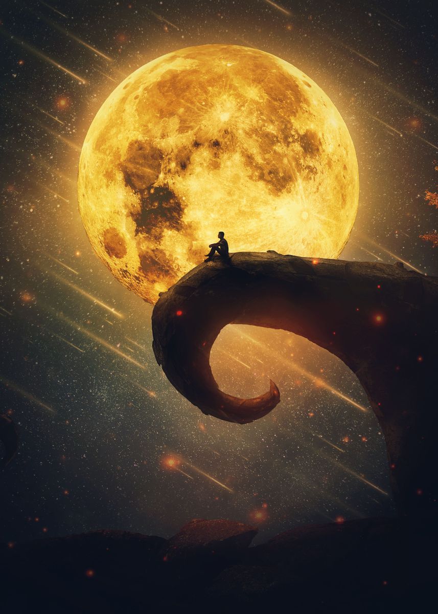 'Full Yellow Moon Starry' Poster, picture, metal print, paint by Candy ...