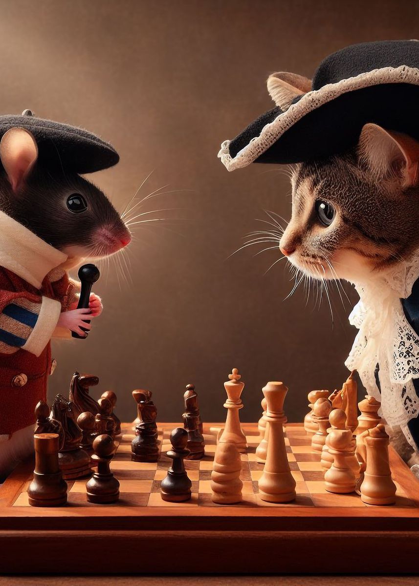 'Cat and Mouse Chess Master' Poster, picture, metal print, paint by iridak Kadiri | Displate