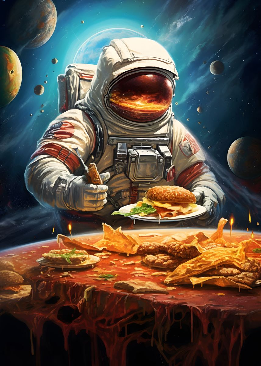 'Astronaut Fast Food Deco' Poster, picture, metal print, paint by ...