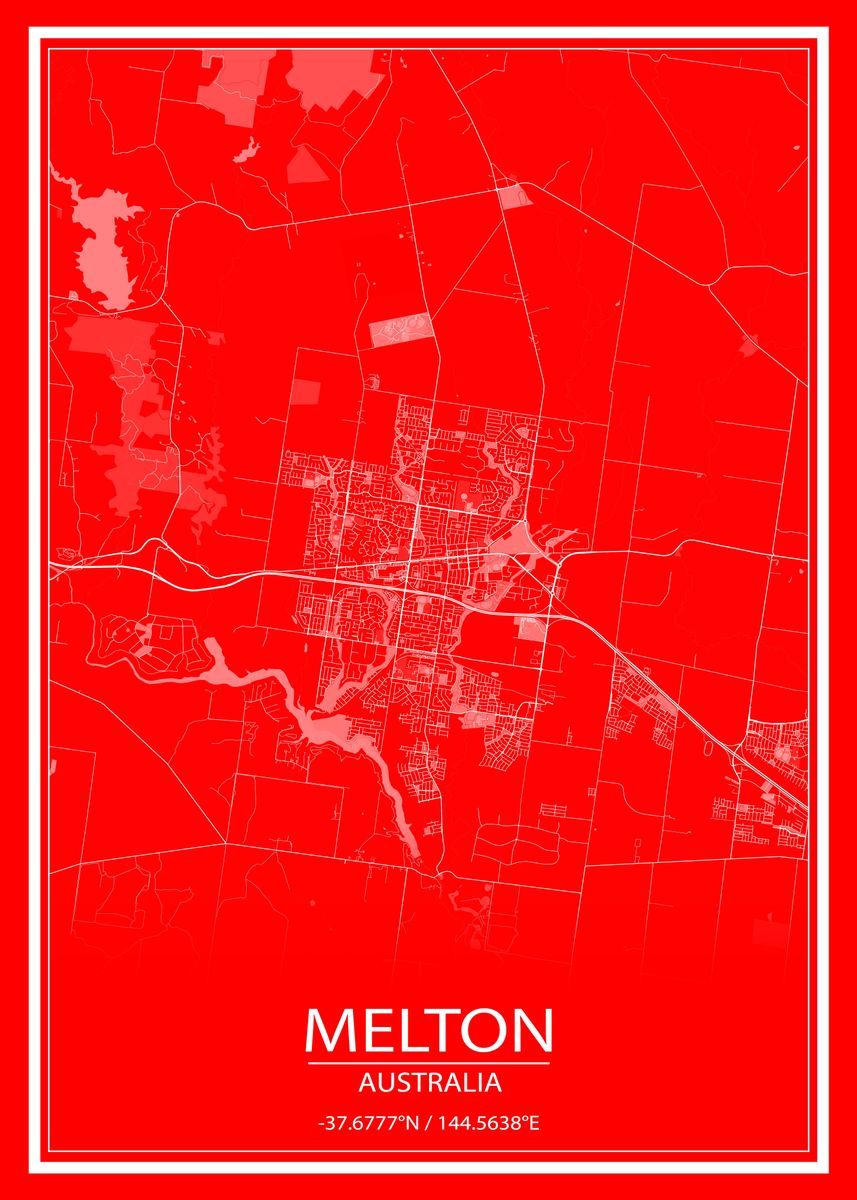 'Melton AUS Red White Map' Poster, picture, metal print, paint by Wall ...