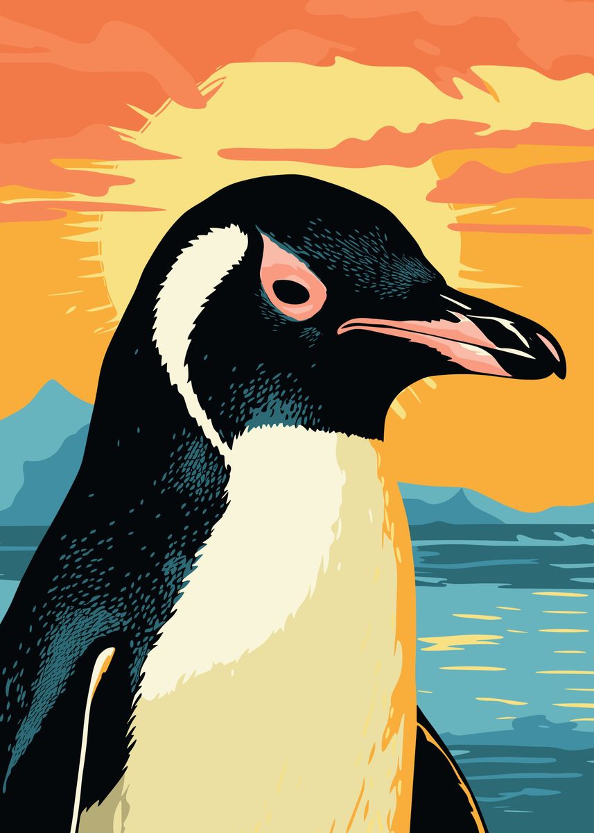 'Penguin Risograph Animal' Poster, picture, metal print, paint by Oliver Ben | Displate