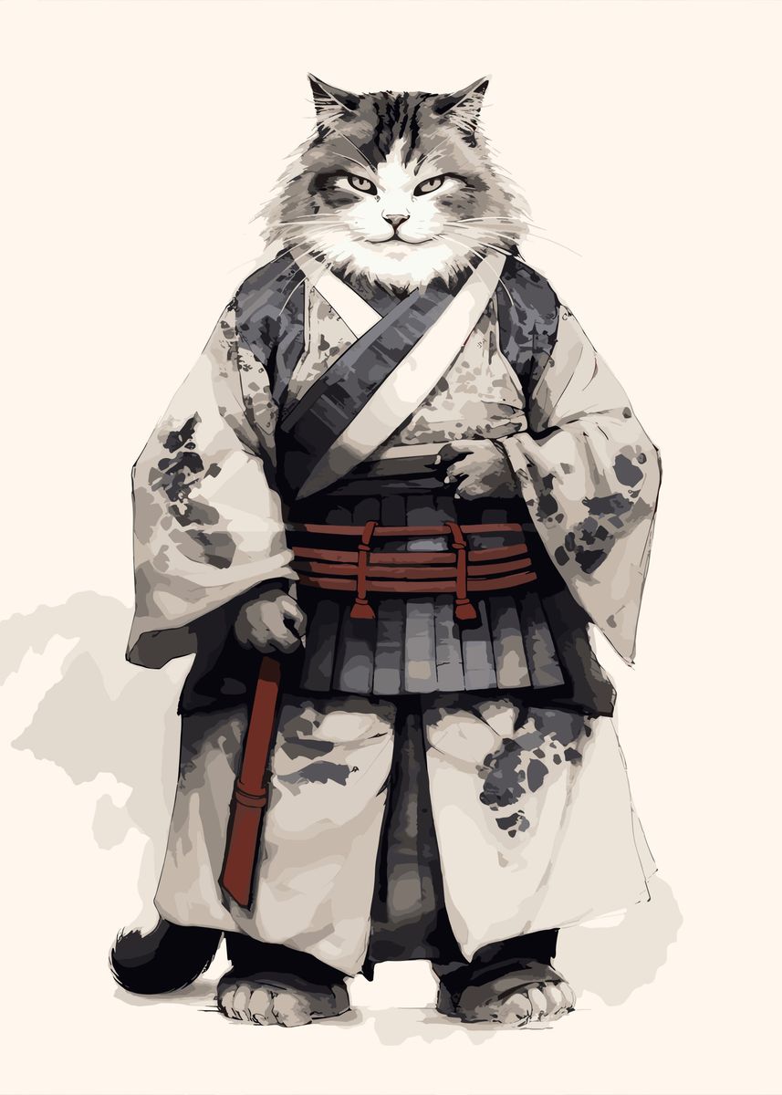 'Japan Samurai Cat' Poster, picture, metal print, paint by Mason Scott ...