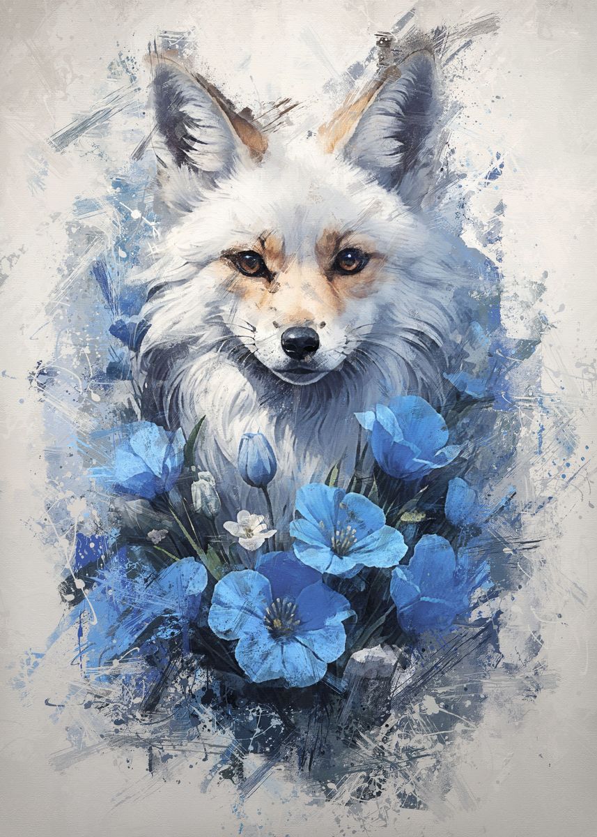 'Blue Fox' Poster, picture, metal print, paint by FlyingBlade | Displate