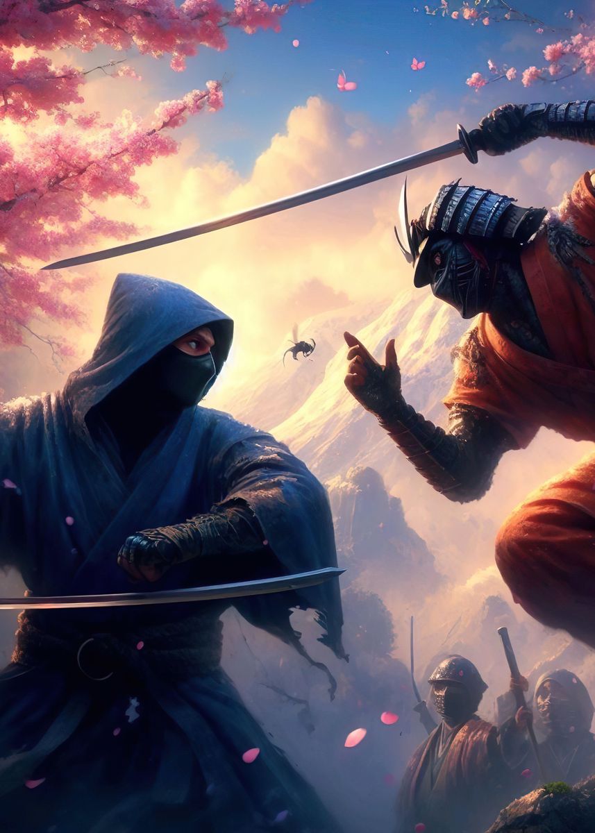 'Ninja vs Samurai' Poster, picture, metal print, paint by Ancjo | Displate