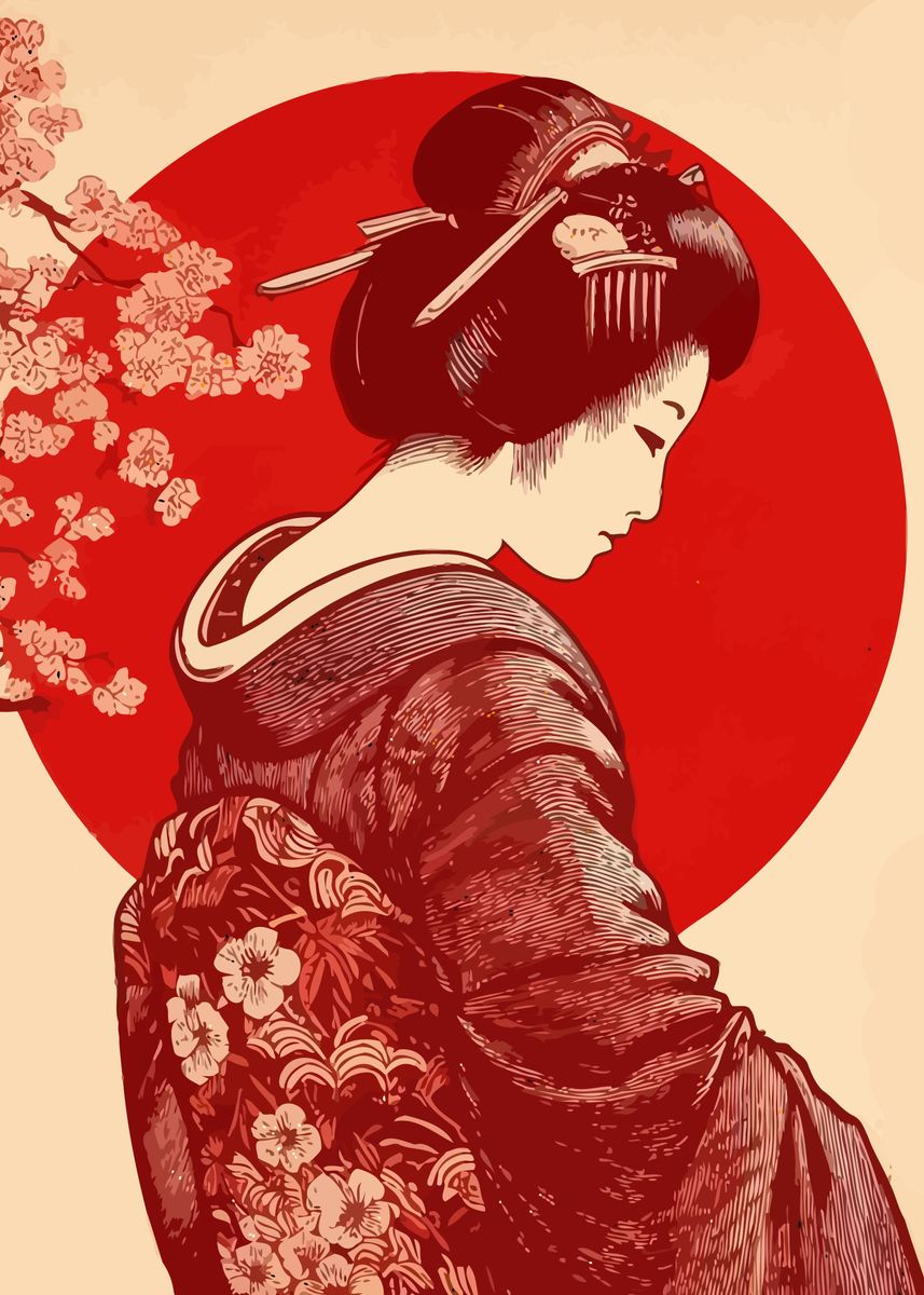 'Traditional Japanese Girl' Poster, picture, metal print, paint by ...