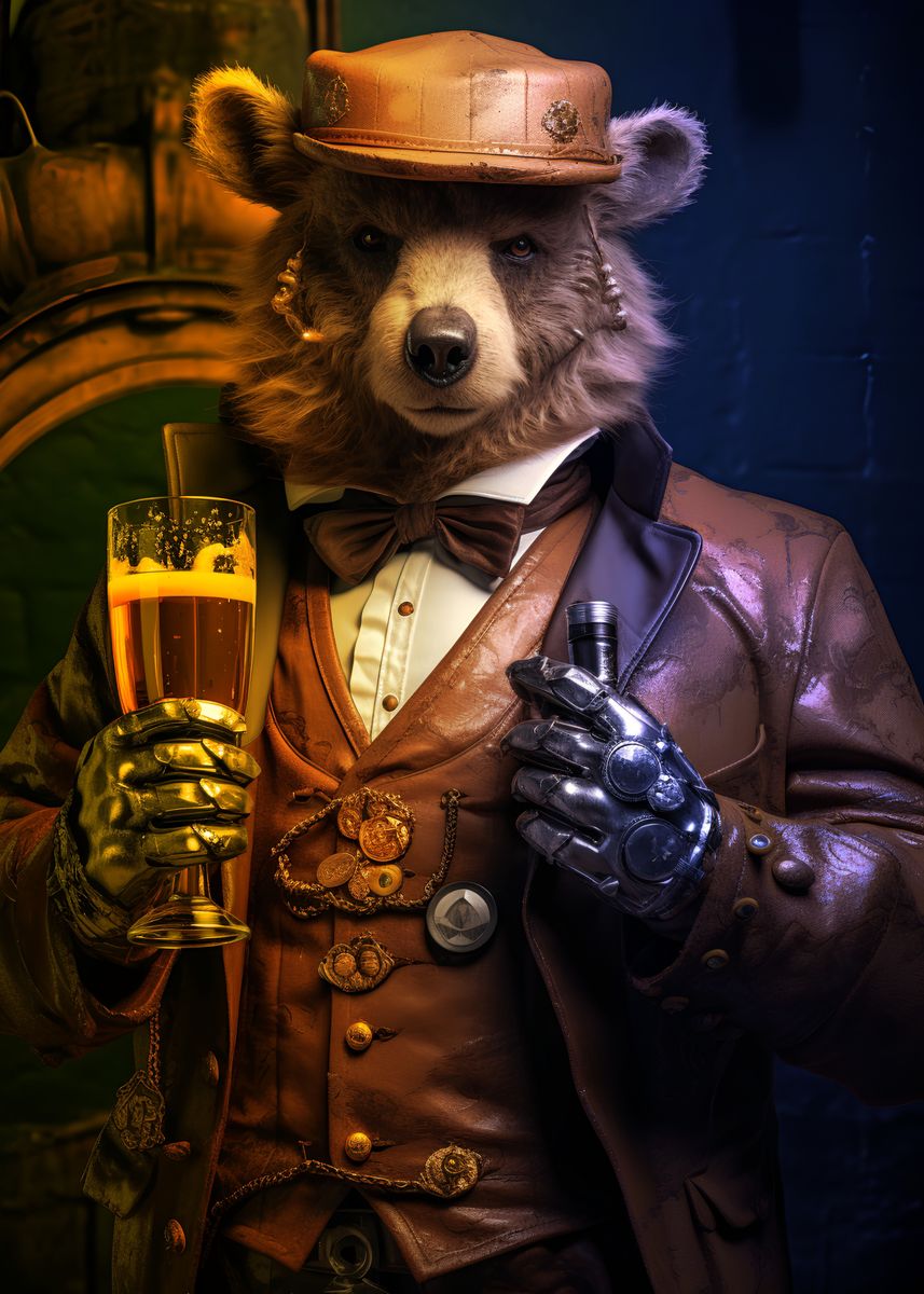 'Funny Bear Drinking beer' Poster, picture, metal print, paint by ...