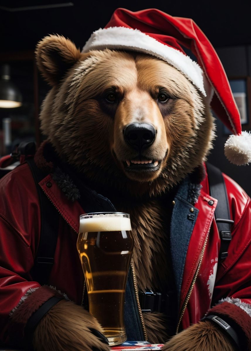 'Drinking beer santa bear' Poster, picture, metal print, paint by Ayen ...