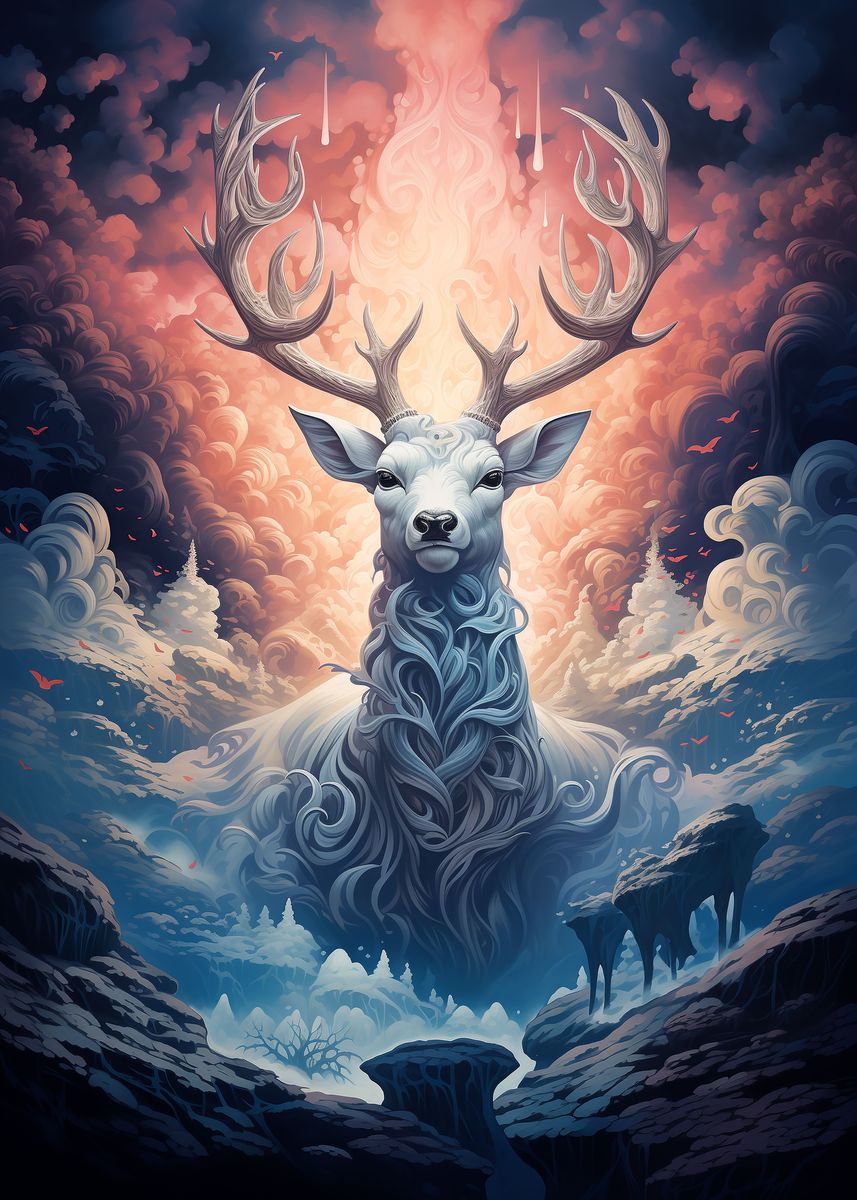 'Cosmic Chronicles of Deer' Poster, picture, metal print, paint by ...