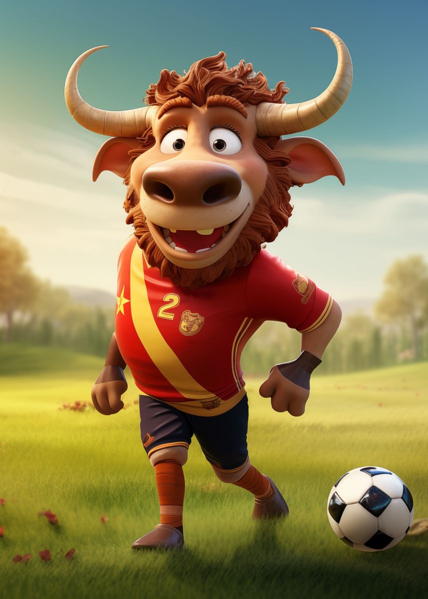 'Bull Footballer' Poster, picture, metal print, paint by mnix | Displate