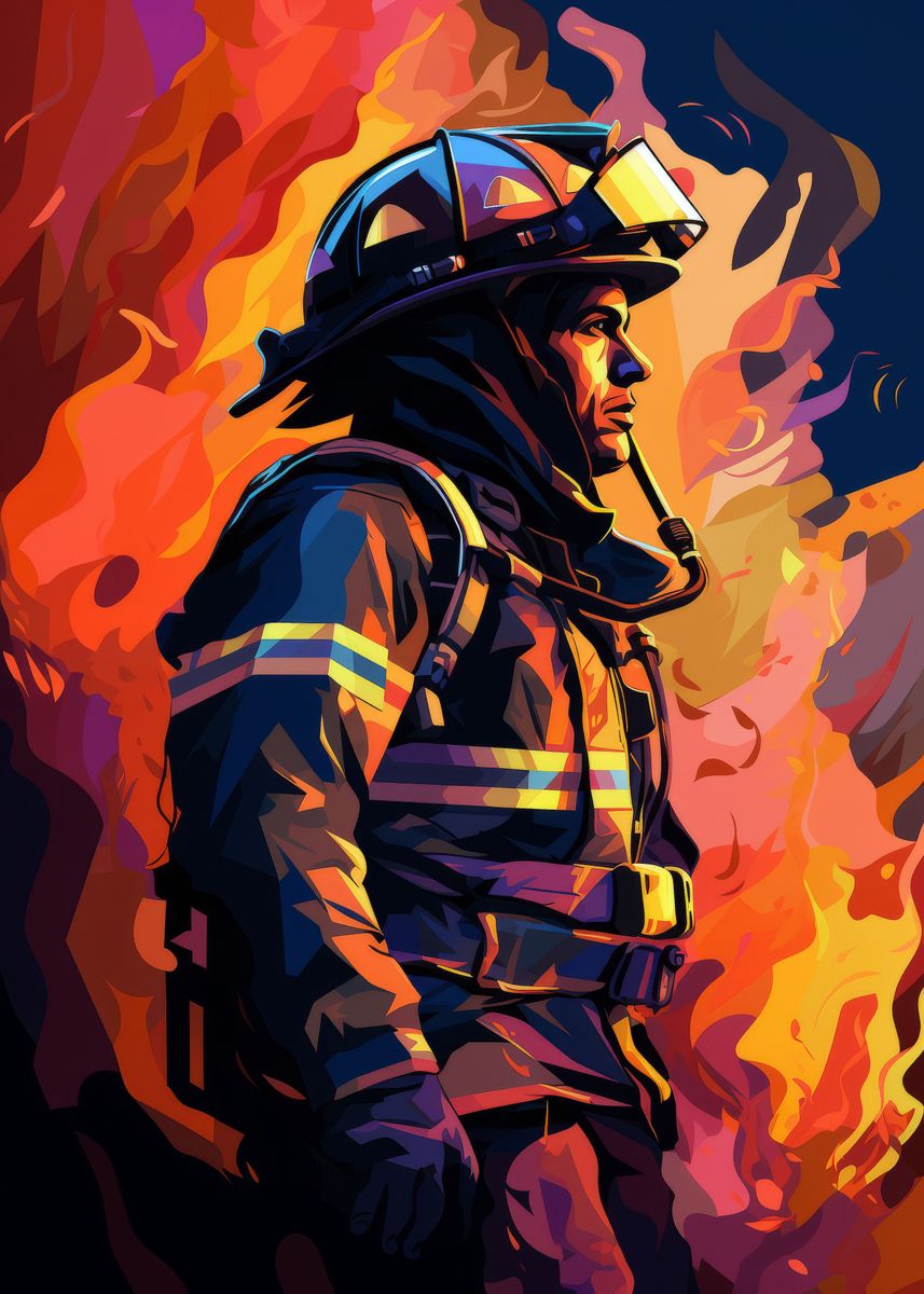 'Firefighter Flame' Poster, picture, metal print, paint by AnHa | Displate