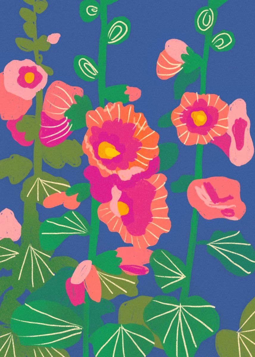 'Hollyhocks' Poster, picture, metal print, paint by World Class Photos ...