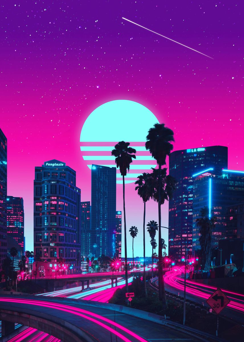 'Cyber highway' Poster, picture, metal print, paint by Funglazie | Displate