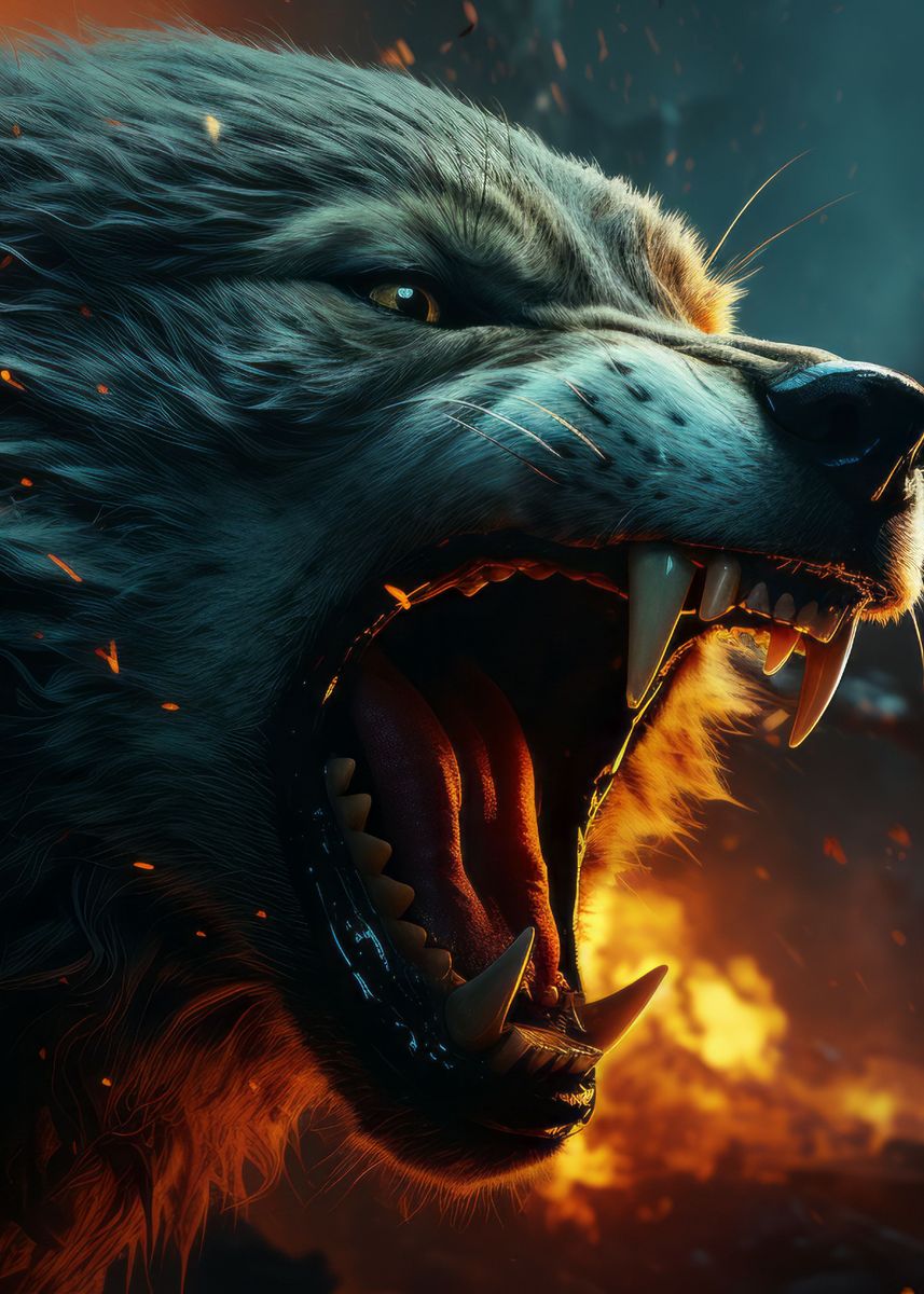 'Raing Wolf Fire Mythology' Poster, picture, metal print, paint by ...